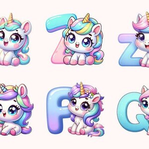 Cute Unicorn Alphabet Letters Clipart, Unicorn Birthday PNG, Doodle ...