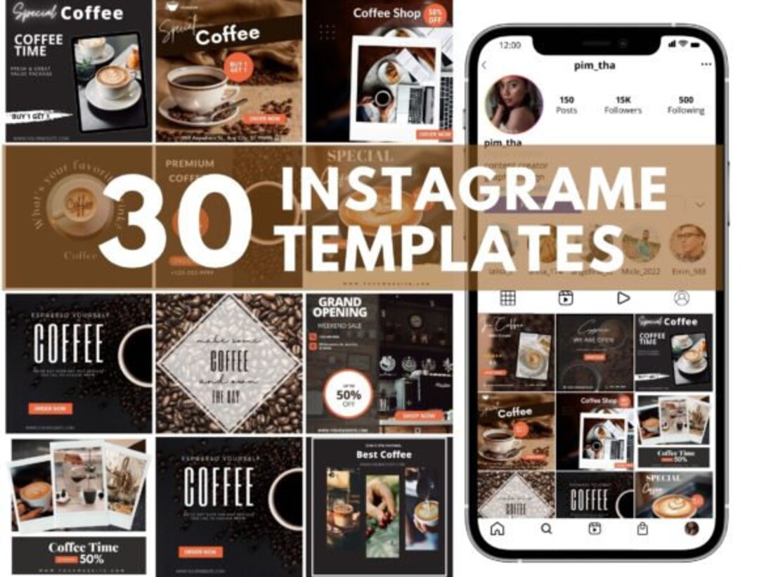 Coffee Shop Instagram Template Canva, Cafe Style Social Media Design ...