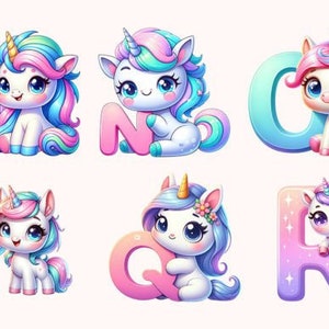 Cute Unicorn Alphabet Letters Clipart, Unicorn Birthday PNG, Doodle ...