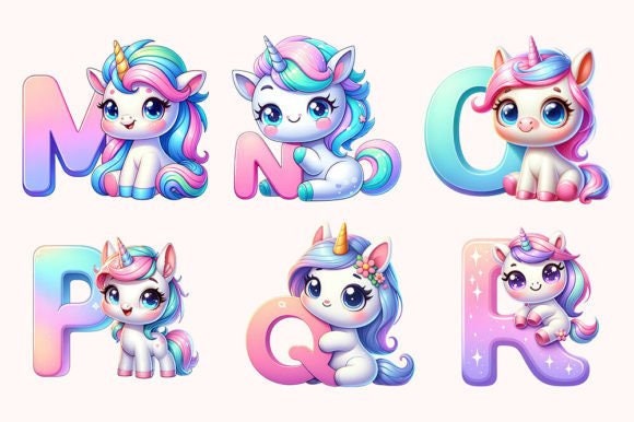 Cute Unicorn Alphabet Letters Clipart, Unicorn Birthday PNG, Doodle ...