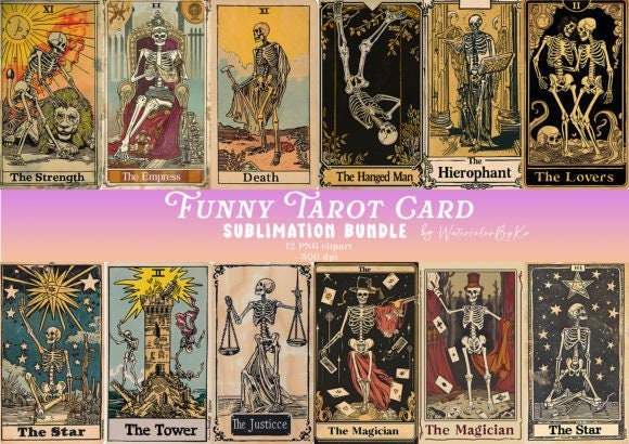 Snarky Funny Tarot Card Bundle, Skeleton Sublimation Design, Witchy ...