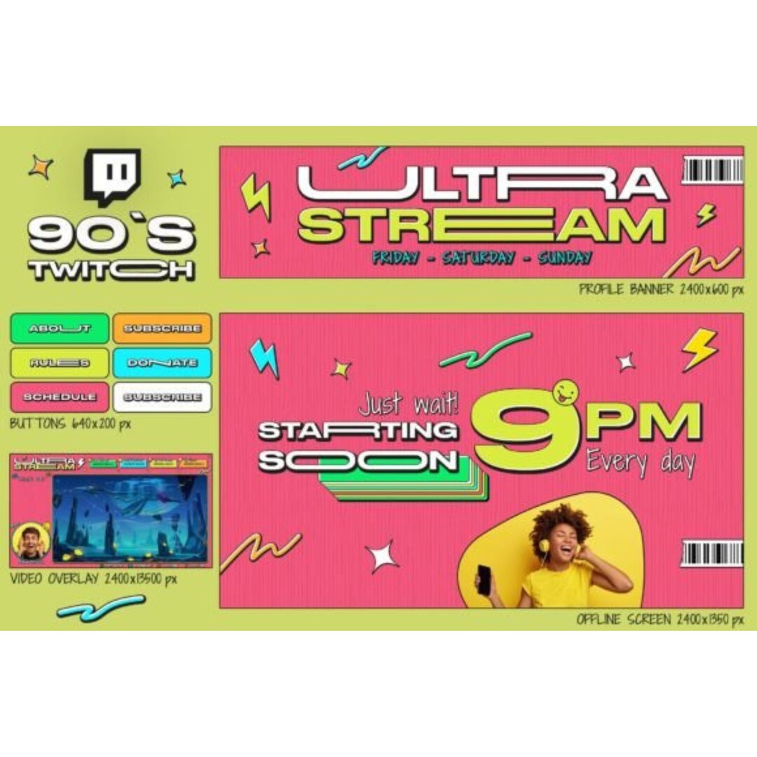 90s Twitch Overlay Package Stream, Twitch Gaming Kit, OVERLAYS Stream ...