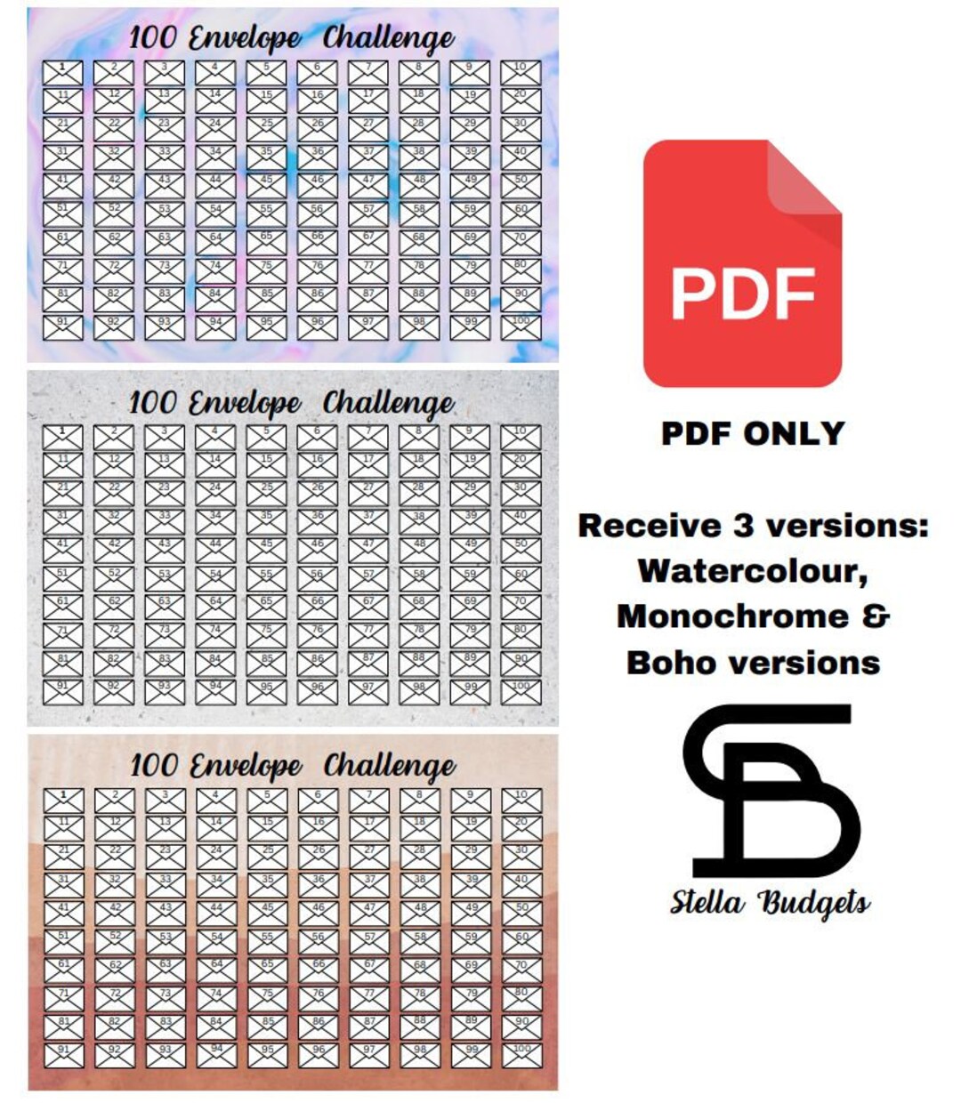 100 Envelope Savings Challenge Tracker 3 Different Versions - Etsy