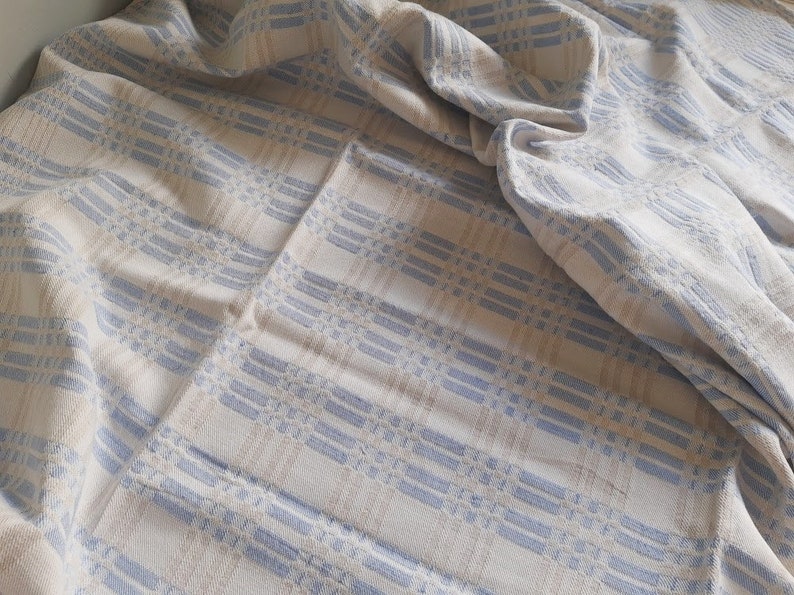 Blue and Beige Striped Half Linen Tablecloth. - Etsy