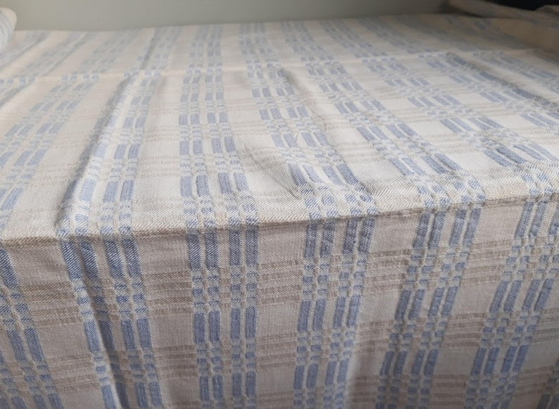 Blue and Beige Striped Half Linen Tablecloth. - Etsy