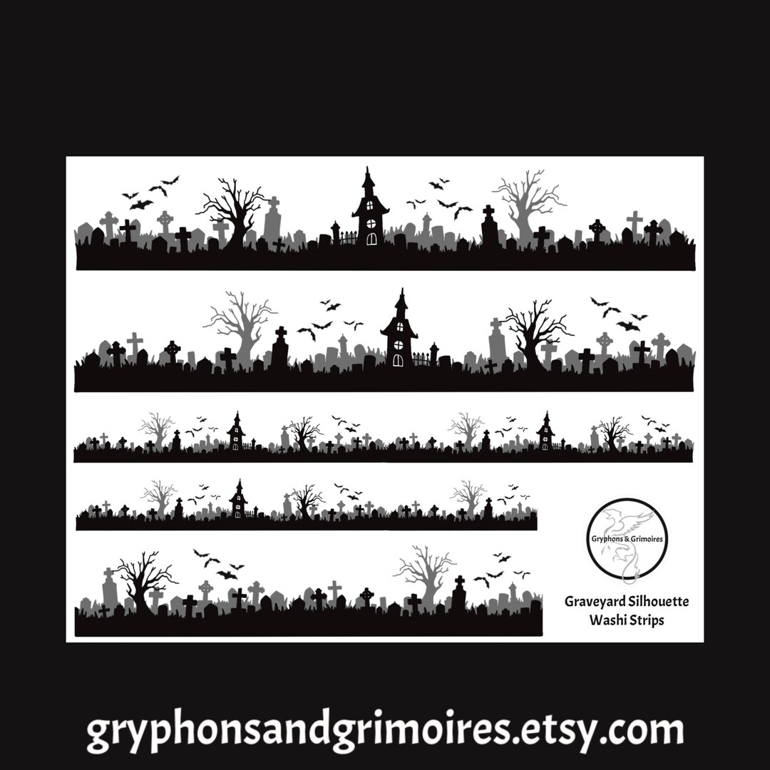 Graveyard Silhouette Washi Strip Deco Stickers - Etsy