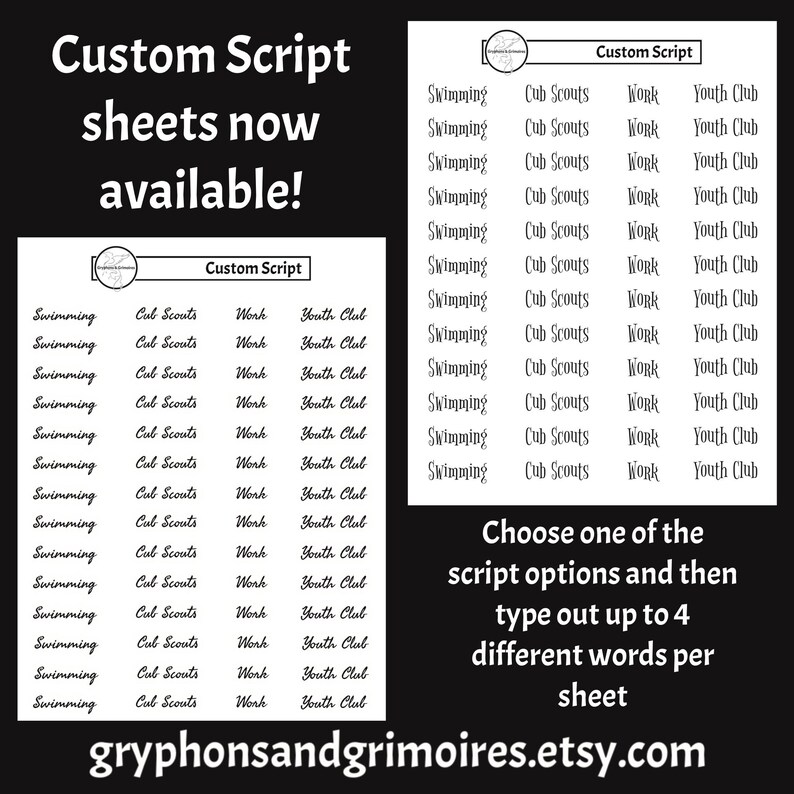 Custom Word and Script Stickers - Etsy