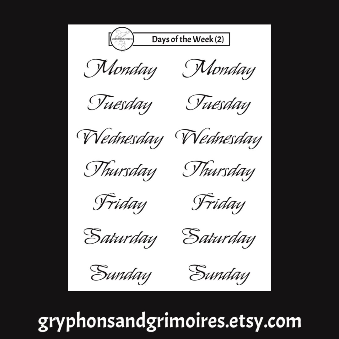 Weekday Stickers (script 2) - Etsy
