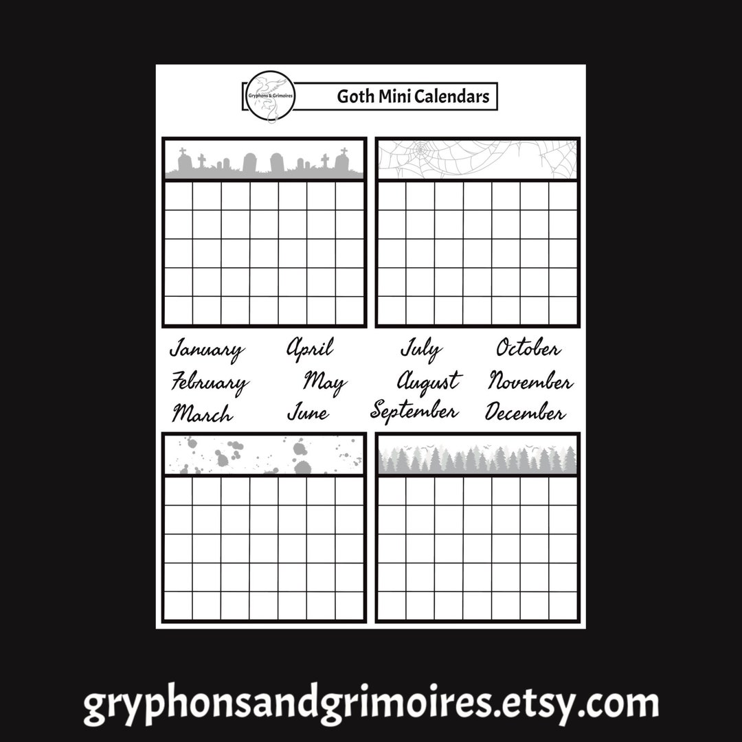 Gothic Mini Calendars - Etsy
