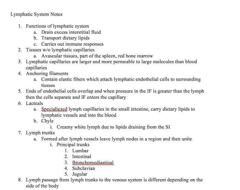 Lymphatic System Notes - Etsy
