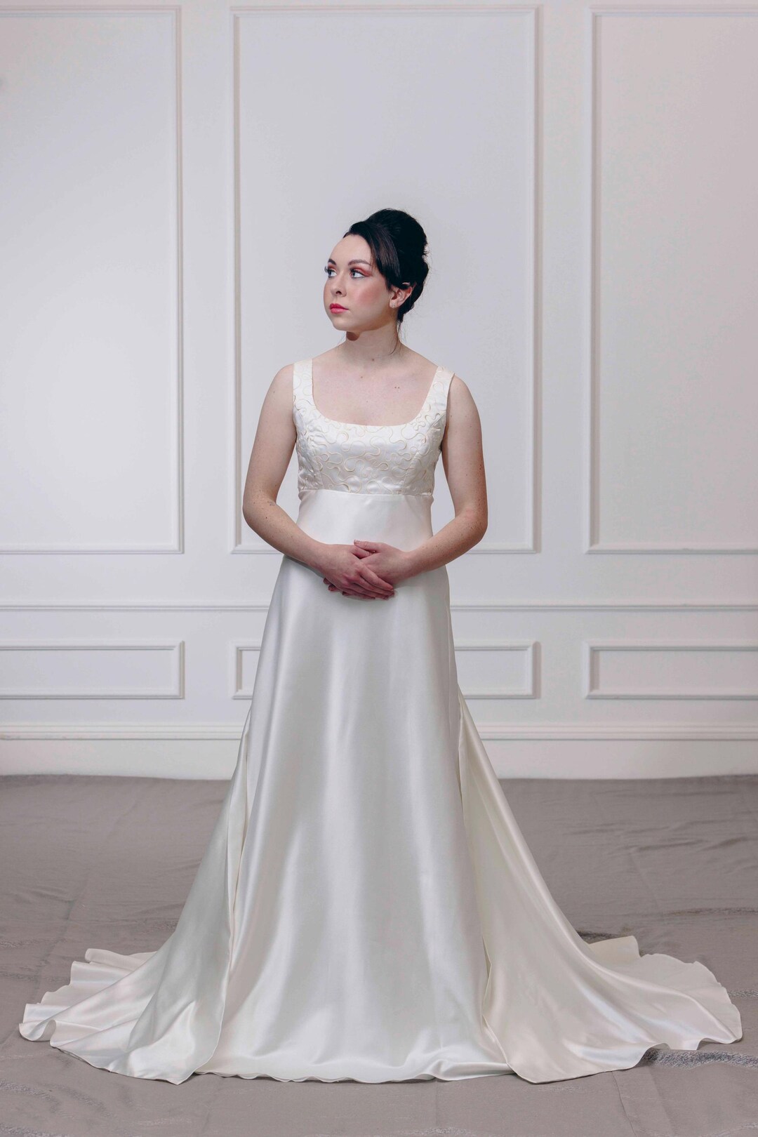1990s Vintage Wedding Dress | Empire Line, Gold Embroidery, Detachable ...