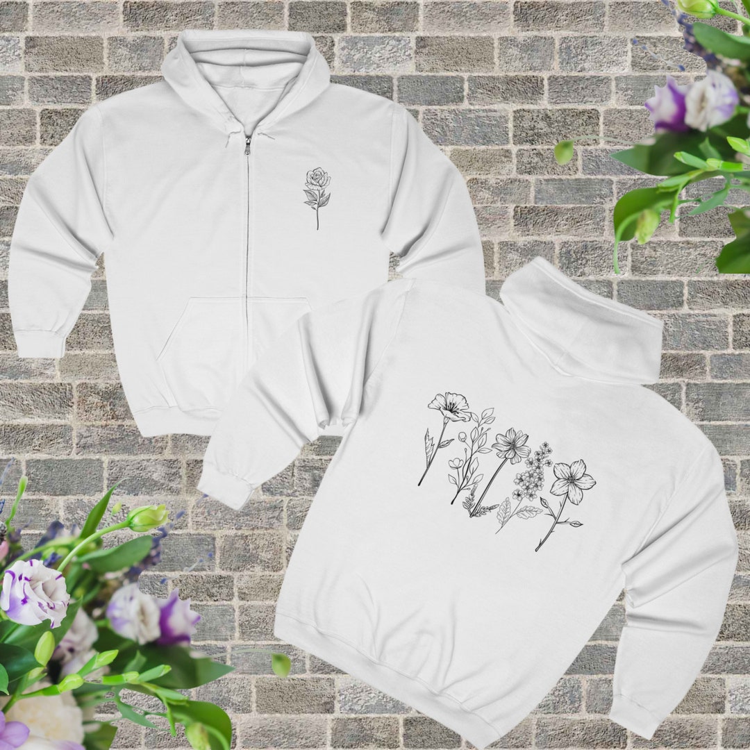 Front and Back Design Floral Hoodie, Trendy Flower Design, Unisex Full ...
