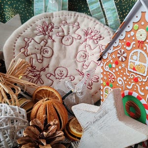 Gingerbread Girl Redwork Primitive Stitchery Candlemat, Hand Embroidery ...