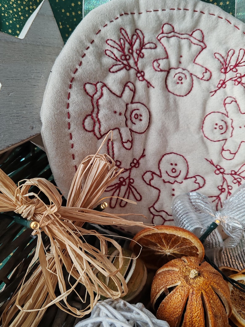 Gingerbread Girl Redwork Primitive Stitchery Candlemat, Hand Embroidery ...