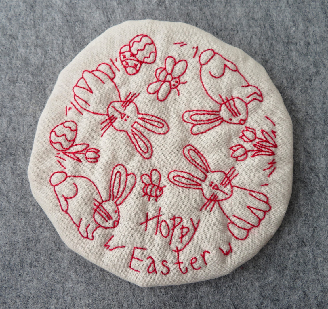 Hoppy Easter Candlemat Redwork Primitive Stichery, Hand Embroidery PDF ...