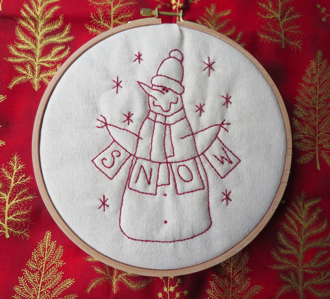 Snowman and Snow Banner Primitive Stitchery Redwork Christmas PDF ...