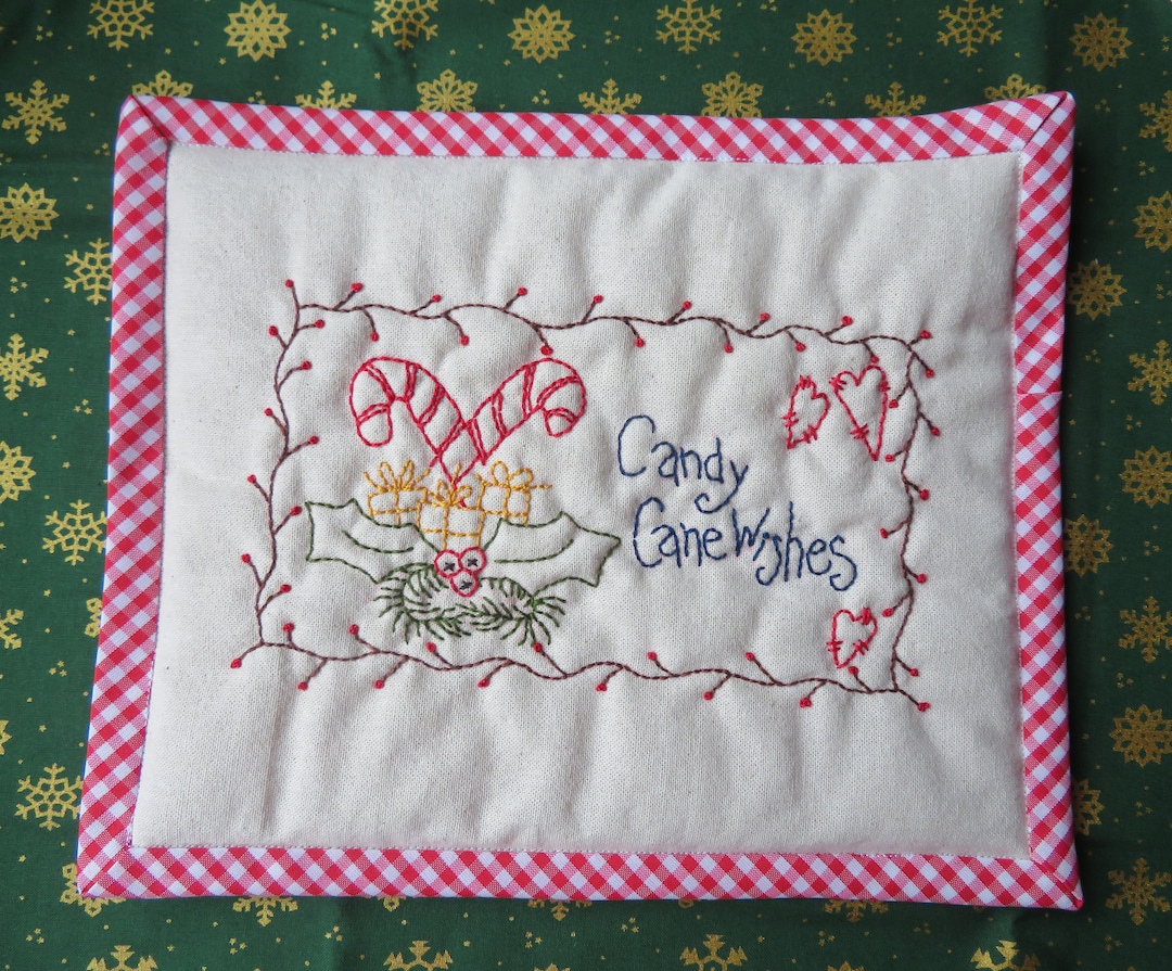 Candy Cane Wishes Redwork Stitchery Hand Embroidery PDF Pattern and ...