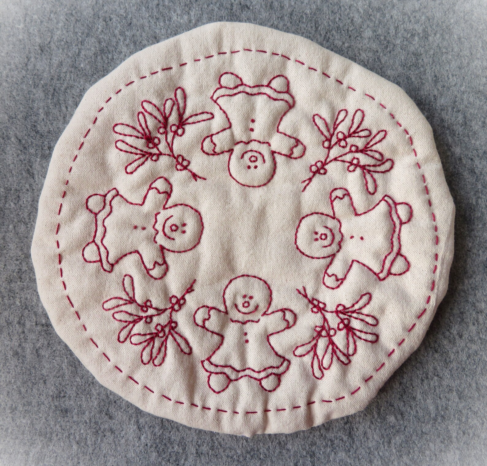 Gingerbread Girl Redwork Primitive Stitchery Candlemat, Hand Embroidery Digital PDF Pattern - Etsy