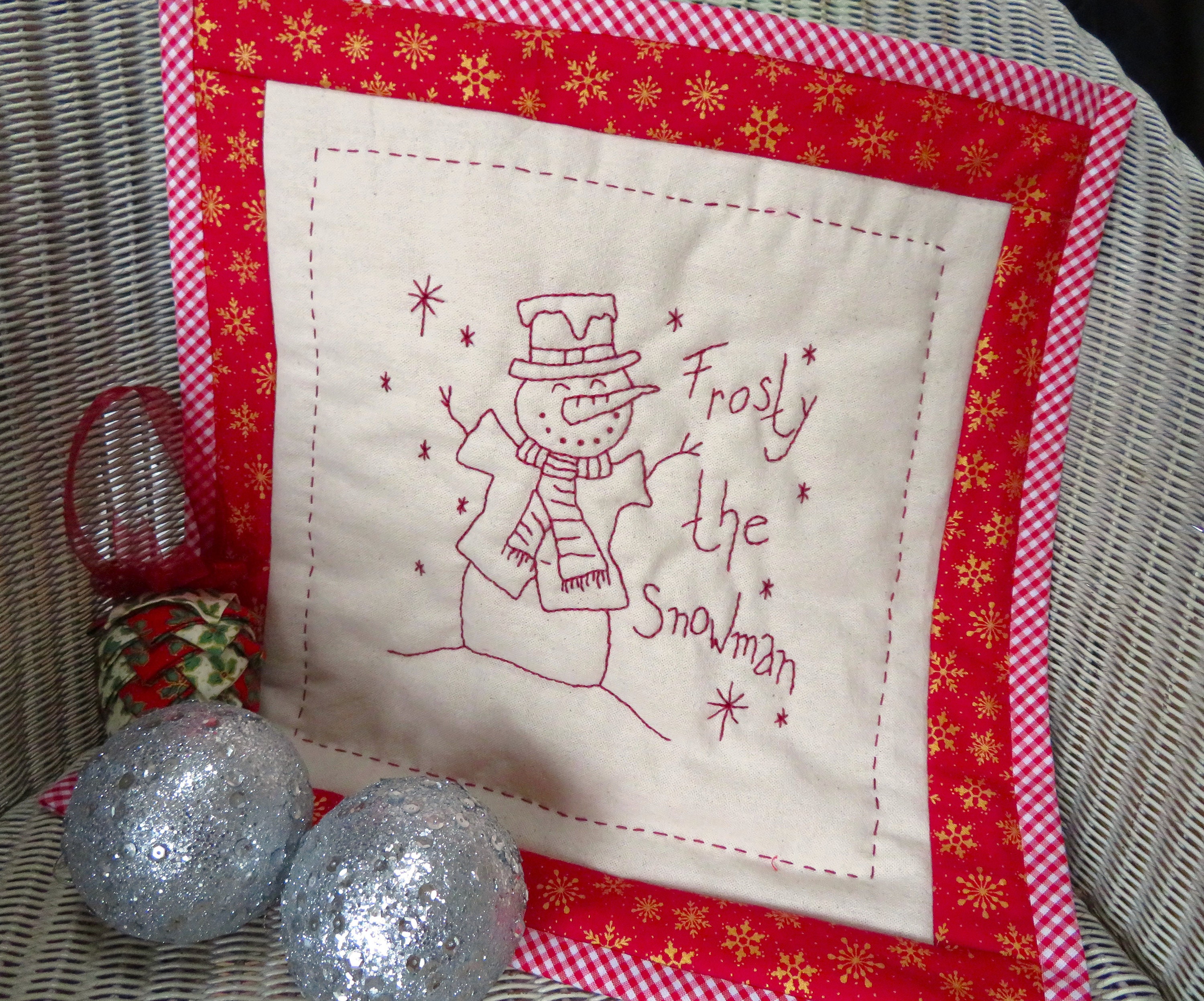 Frosty the Snowman Redwork Primitive Stitchery Placemat, Hand Embroidery PDF Digital E-pattern ...