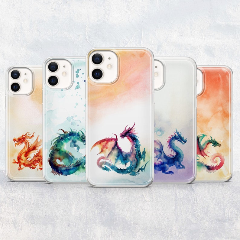 Watercolor Dragon Phone Case Artistic Cover for iPhone 14 13 12 11 Pro ...