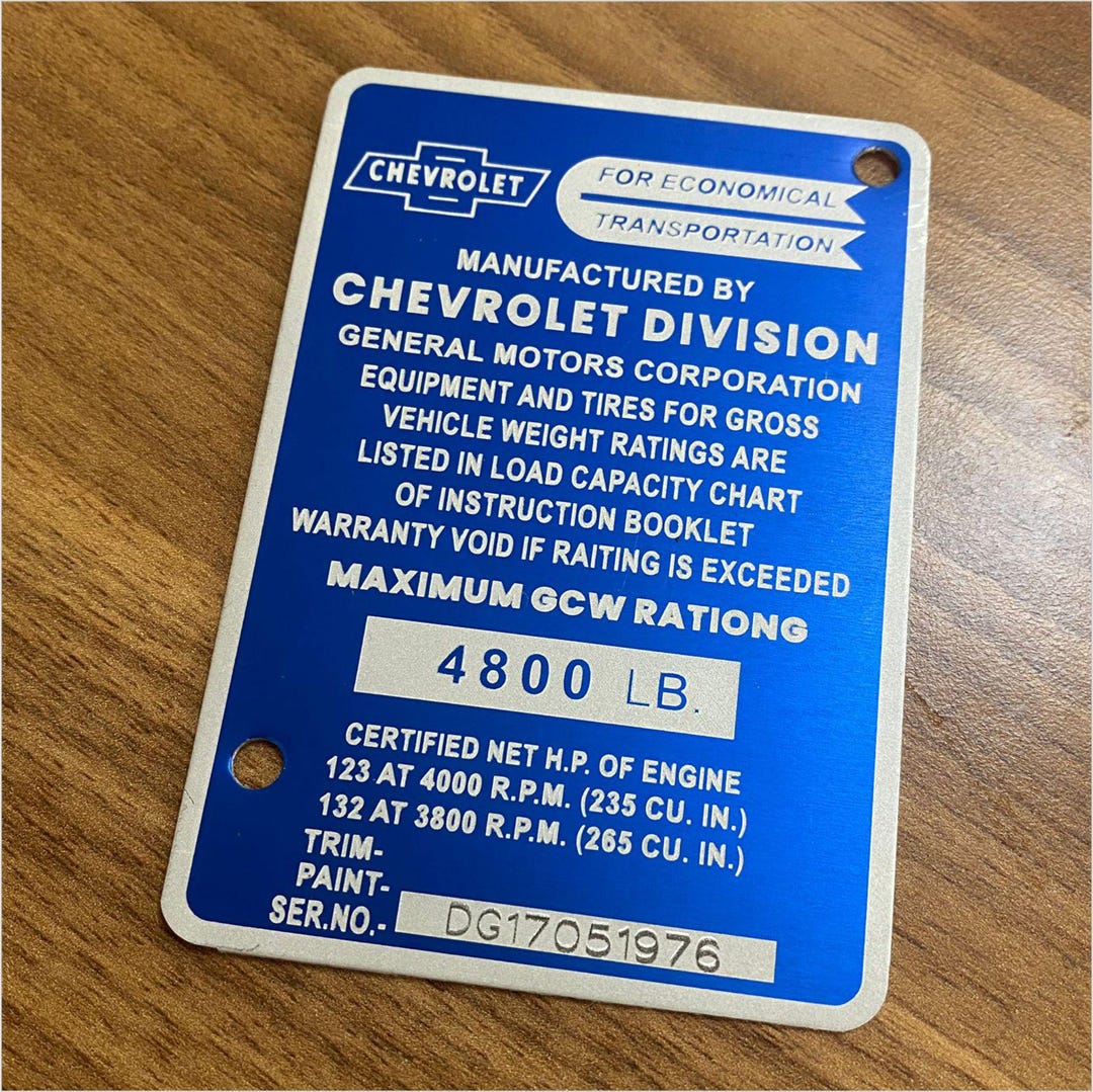 Information Plate for Vintage Chevy Pickup Truck 1947-1950, Chevrolet ...