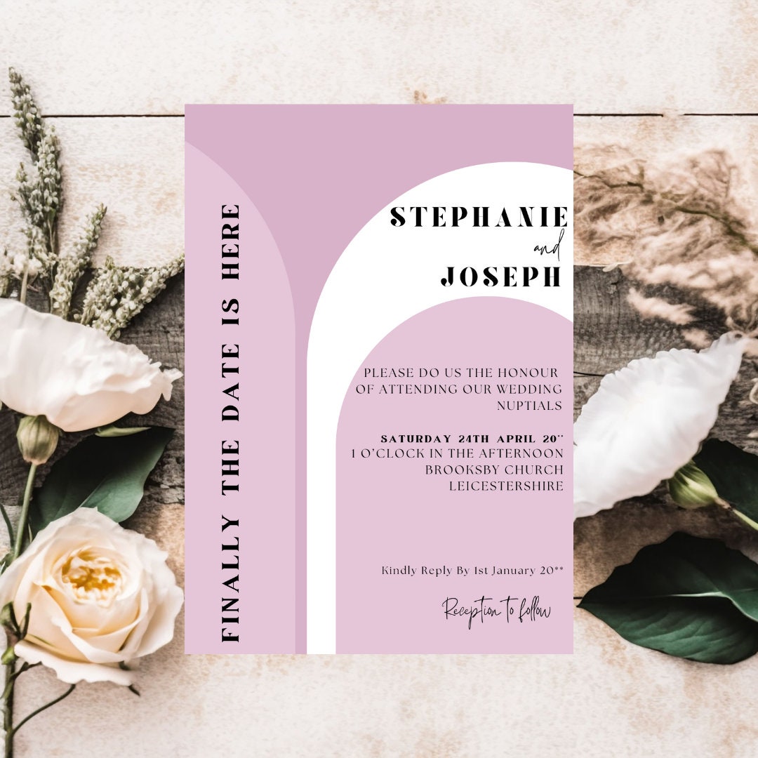 PASTEL Purple Curved Wedding Invite Colourful Modern Invite - Etsy