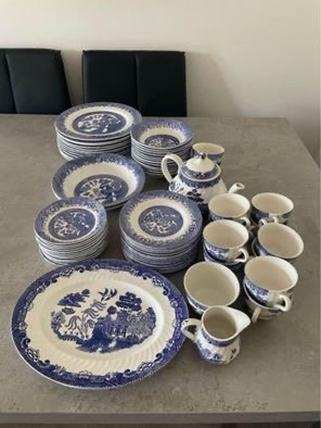 Rare Vintage Blue Willow Pattern 12 Person Dinner Set & Tea Service (67 ...