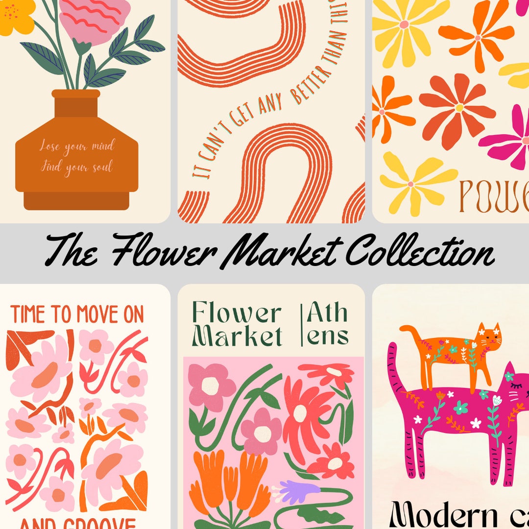 Flower Market Prints Set of 6, Botanical Wall Art , Floral Collection ...