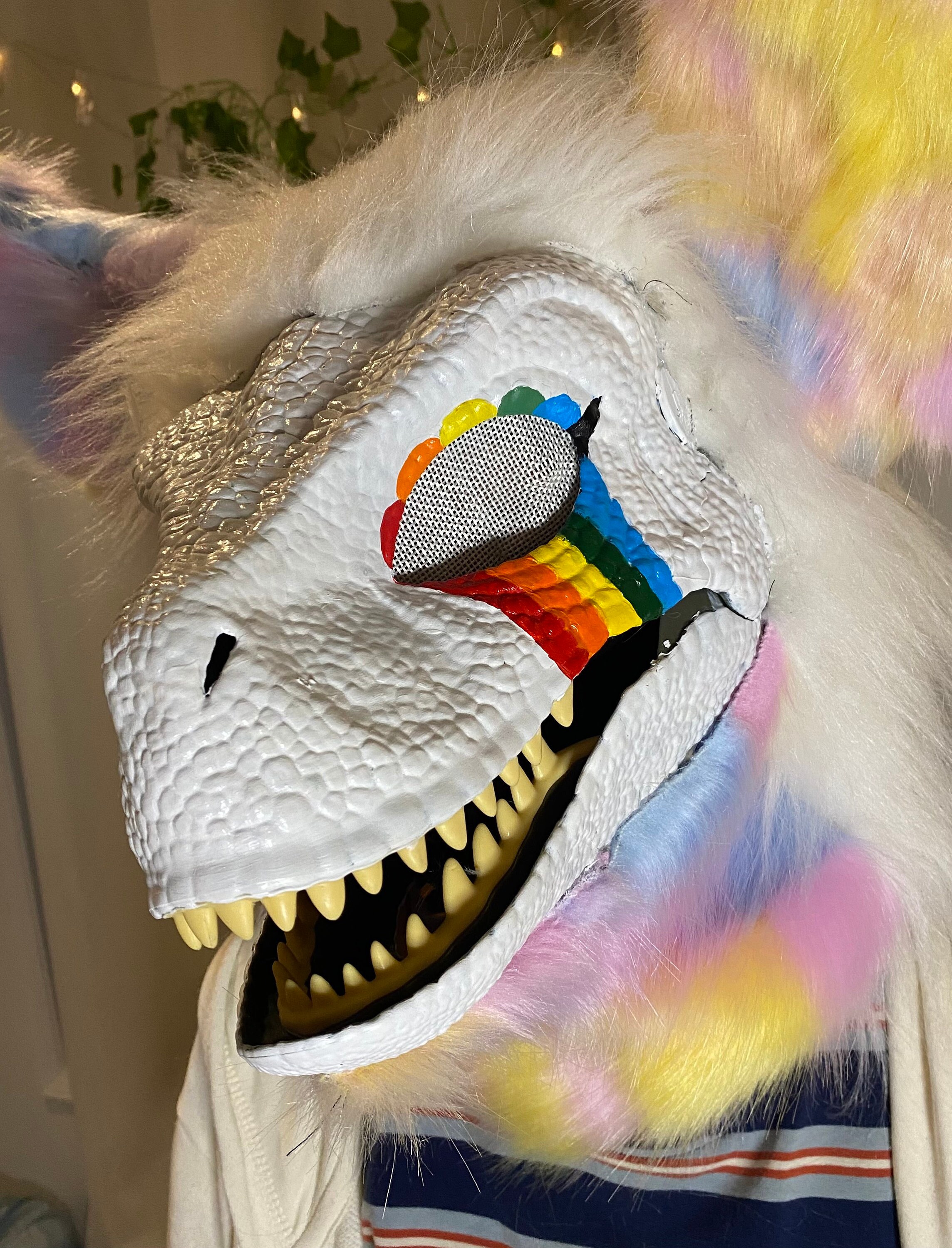 Rainbow Themed Jurassic Park Furry Dinosaur Mask With White - Etsy ...