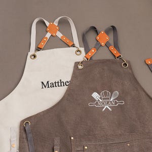 Personalized Embroidered Apron, Canvas Workshop Apron With Pockets ...