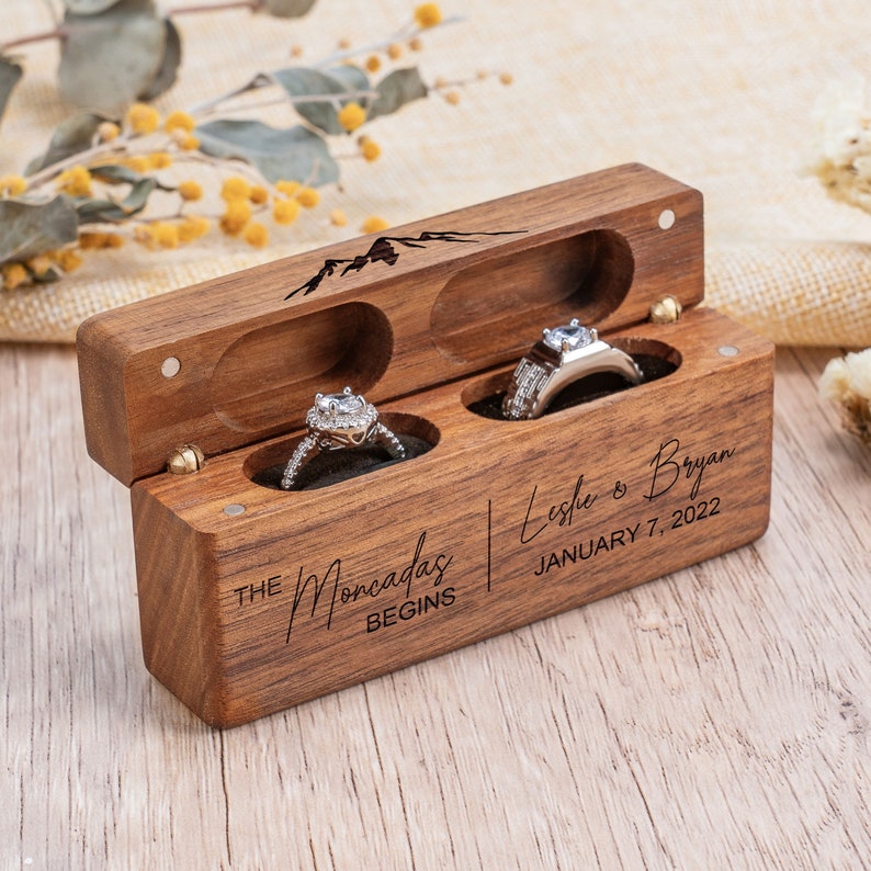 Personalized Wedding Ring Box Wide Wood Double Ring Box Ring - Etsy