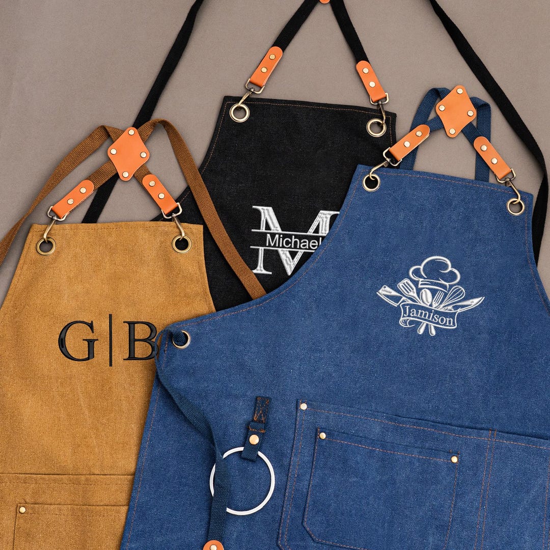 Personalized Embroidered Apron, Canvas Workshop Apron With Pockets ...
