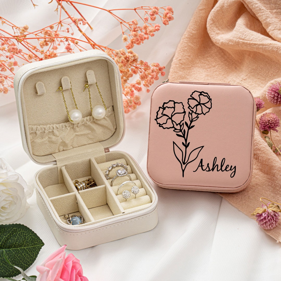 Birth Month Flower Jewelry Box, Personalized Jewelry Box, Travel ...