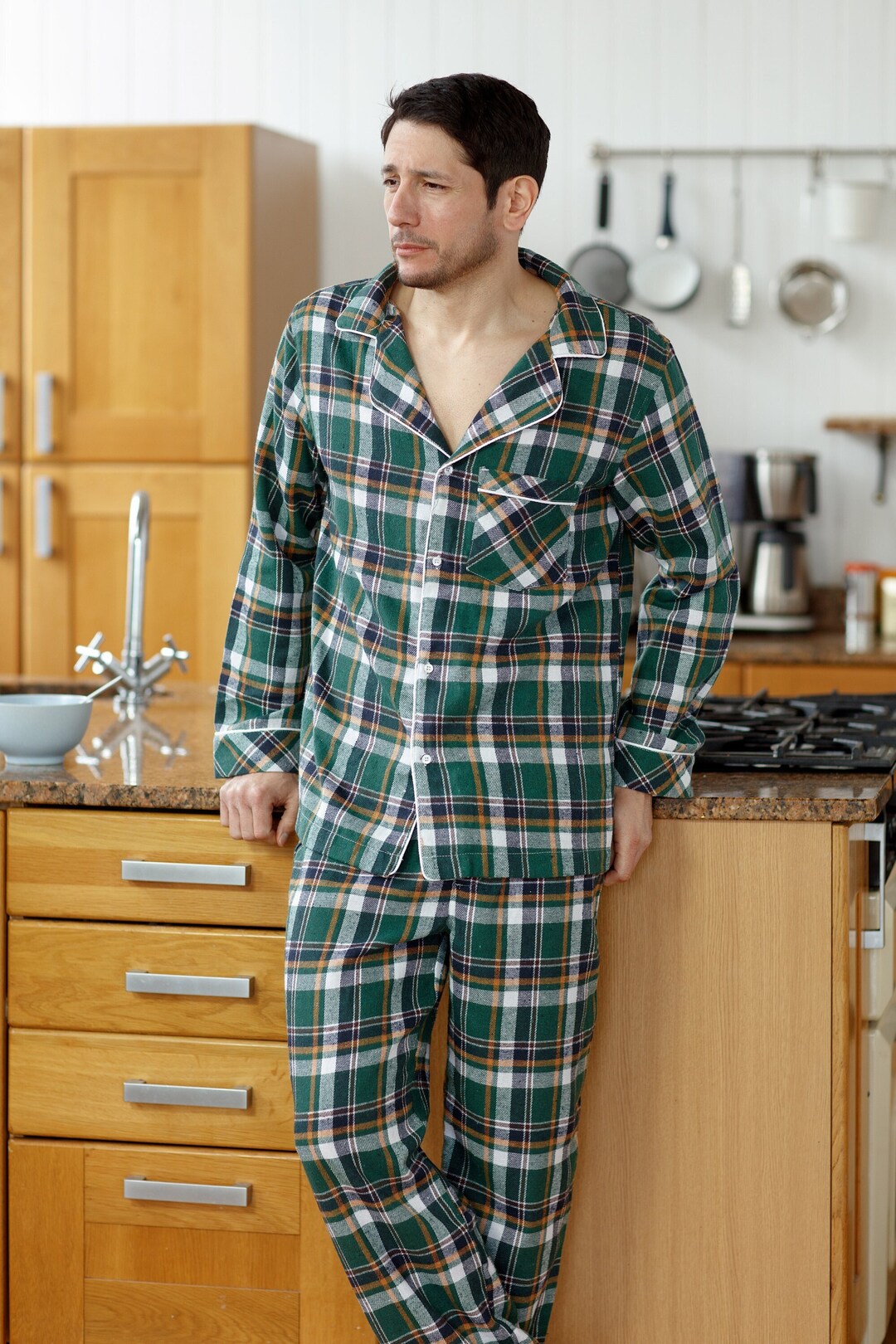 Traditional Check Pyjama Set Men's Green Brushed Warm Thermal Italian Design - Etsy UK