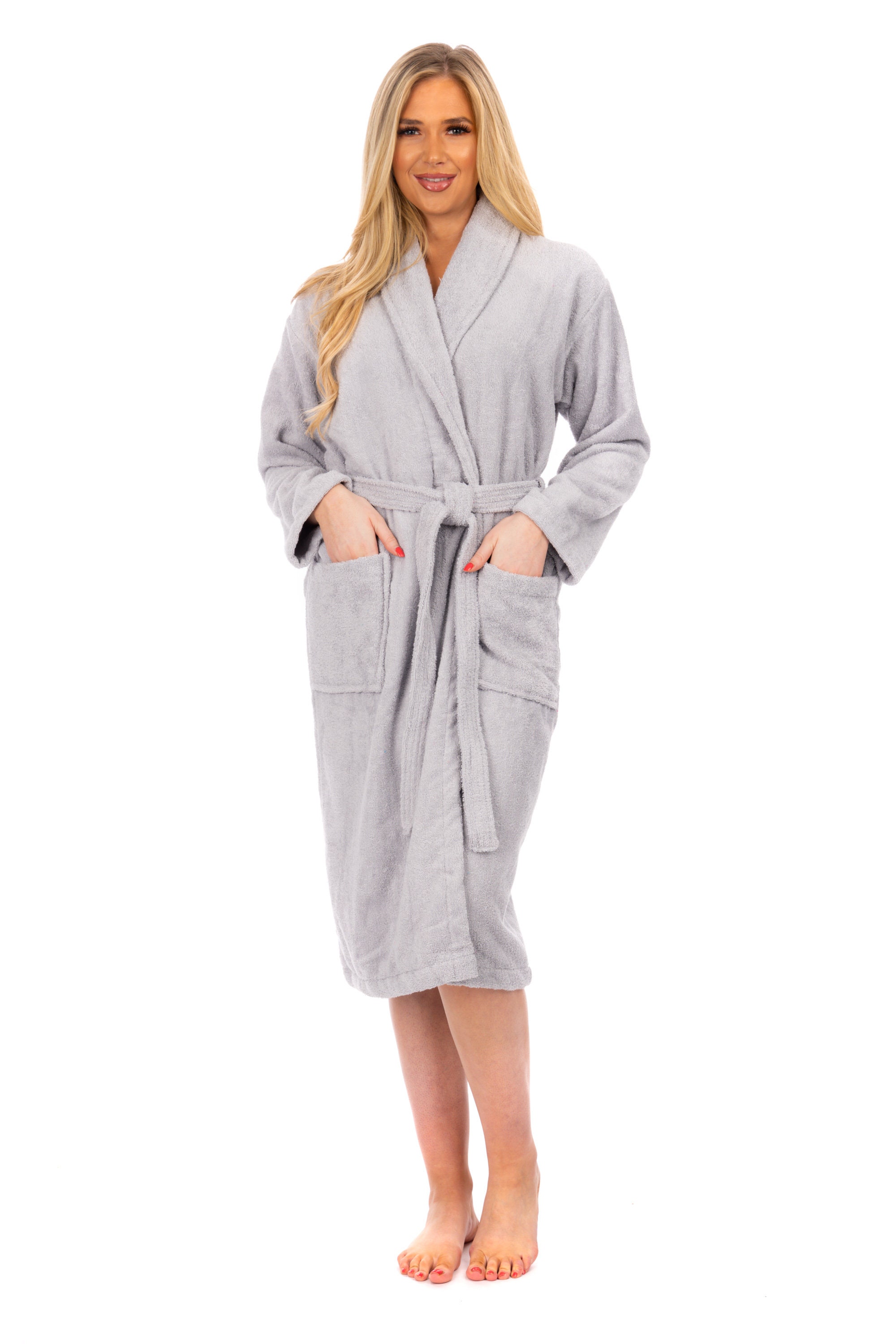 Ladies Bathrobe 100% Cotton Terry Towelling Shawl Collar Bath Robe ...