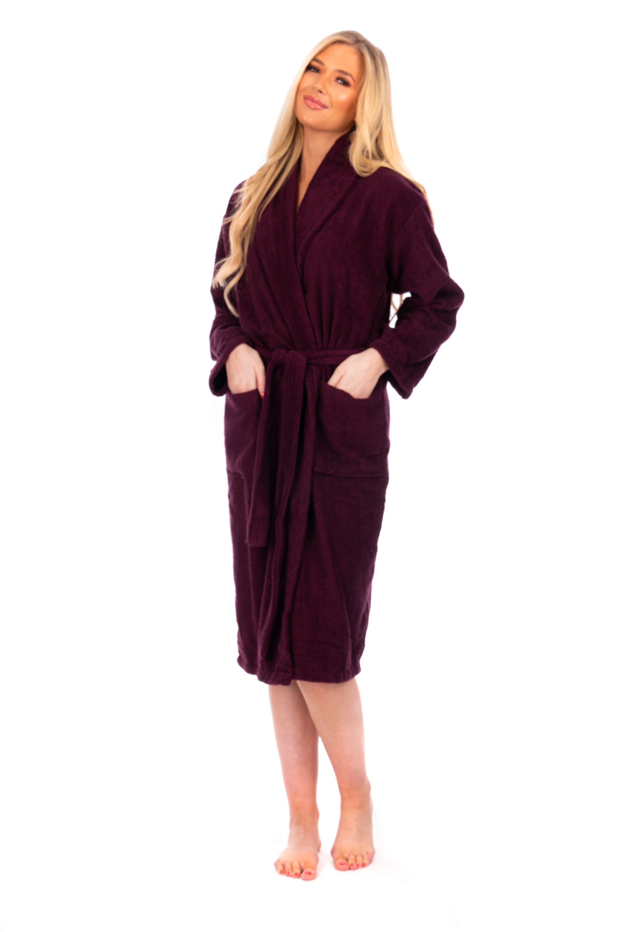 Ladies Bathrobe 100% Cotton Terry Towelling Shawl Collar Bath Robe ...