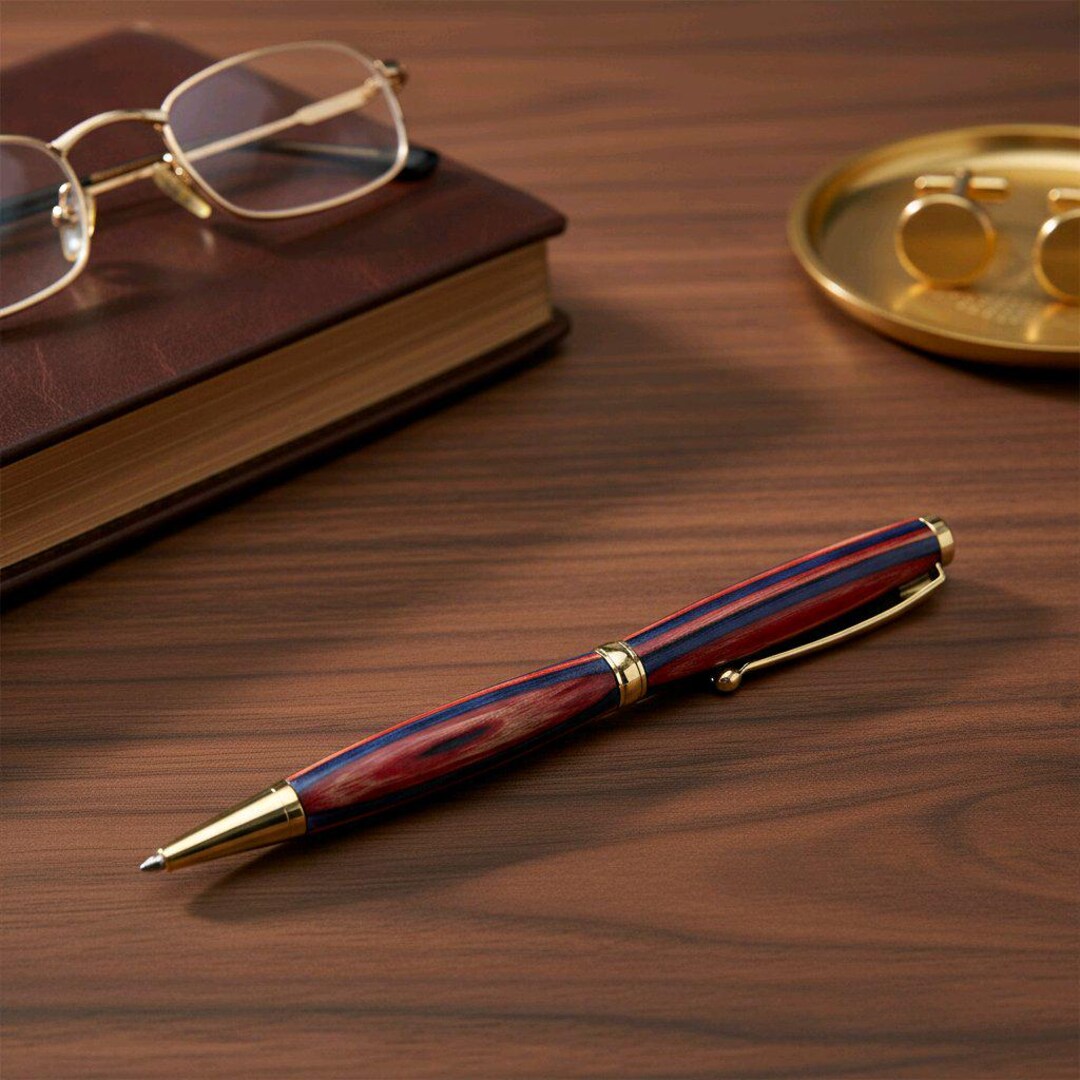 Handmade Ballpoint Pen, Red & Blue Laminate Wood, Gold Accents - Etsy