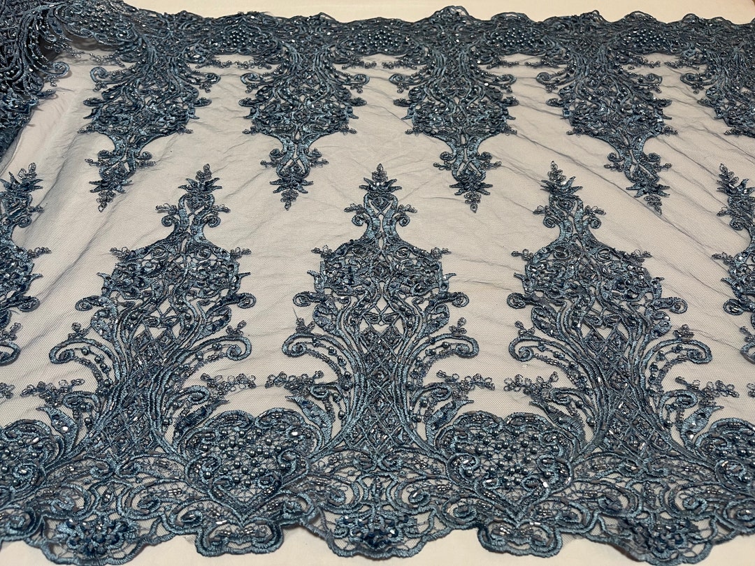 NEW High Class Double Border Damask Embroidered Bead Pearl Sequins Net ...