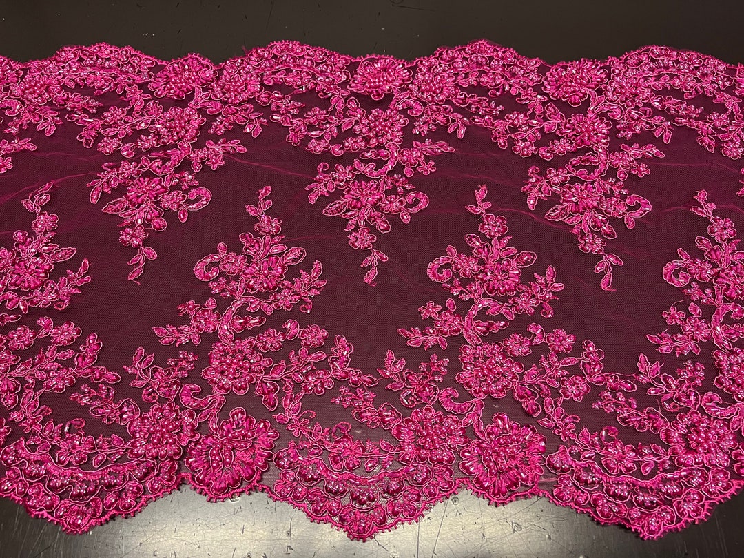 NEW High Class Pink Double Border Embroidered Bead Sequins Pearl Corded ...