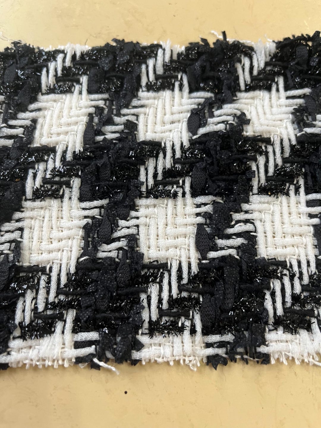 NEW High Class Wool Metallic Shiny Large Black White Houndstooth ...