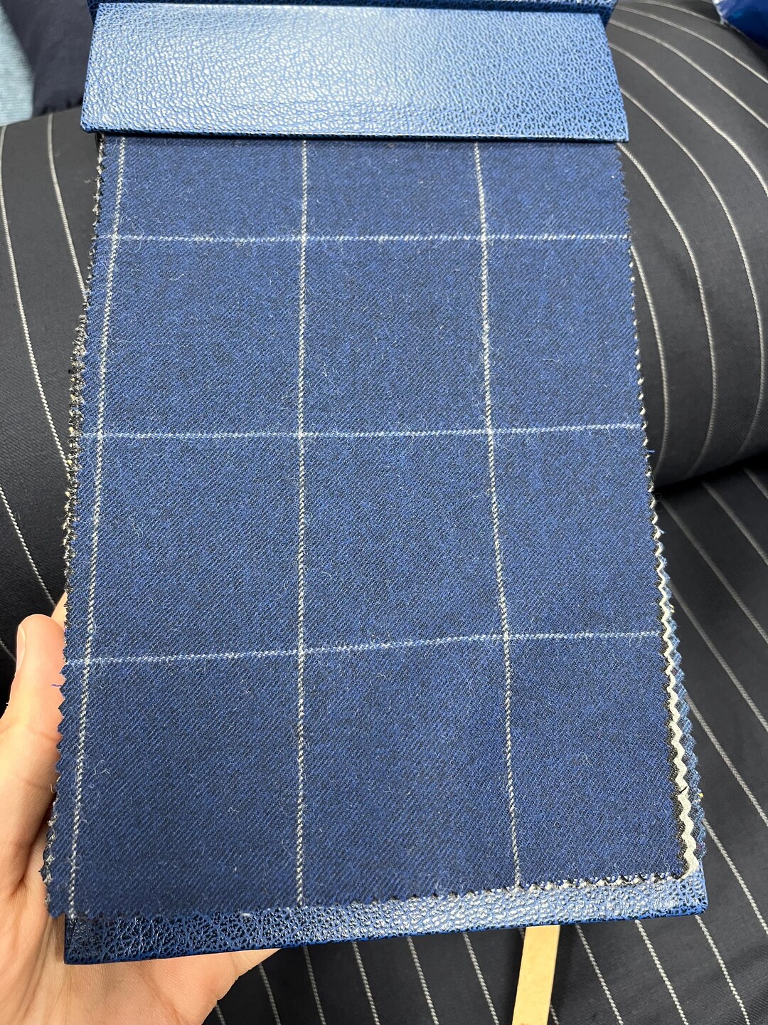 NEW High Class Navy Check Luxury Merino Wool Flannel Suiting Fabric ...