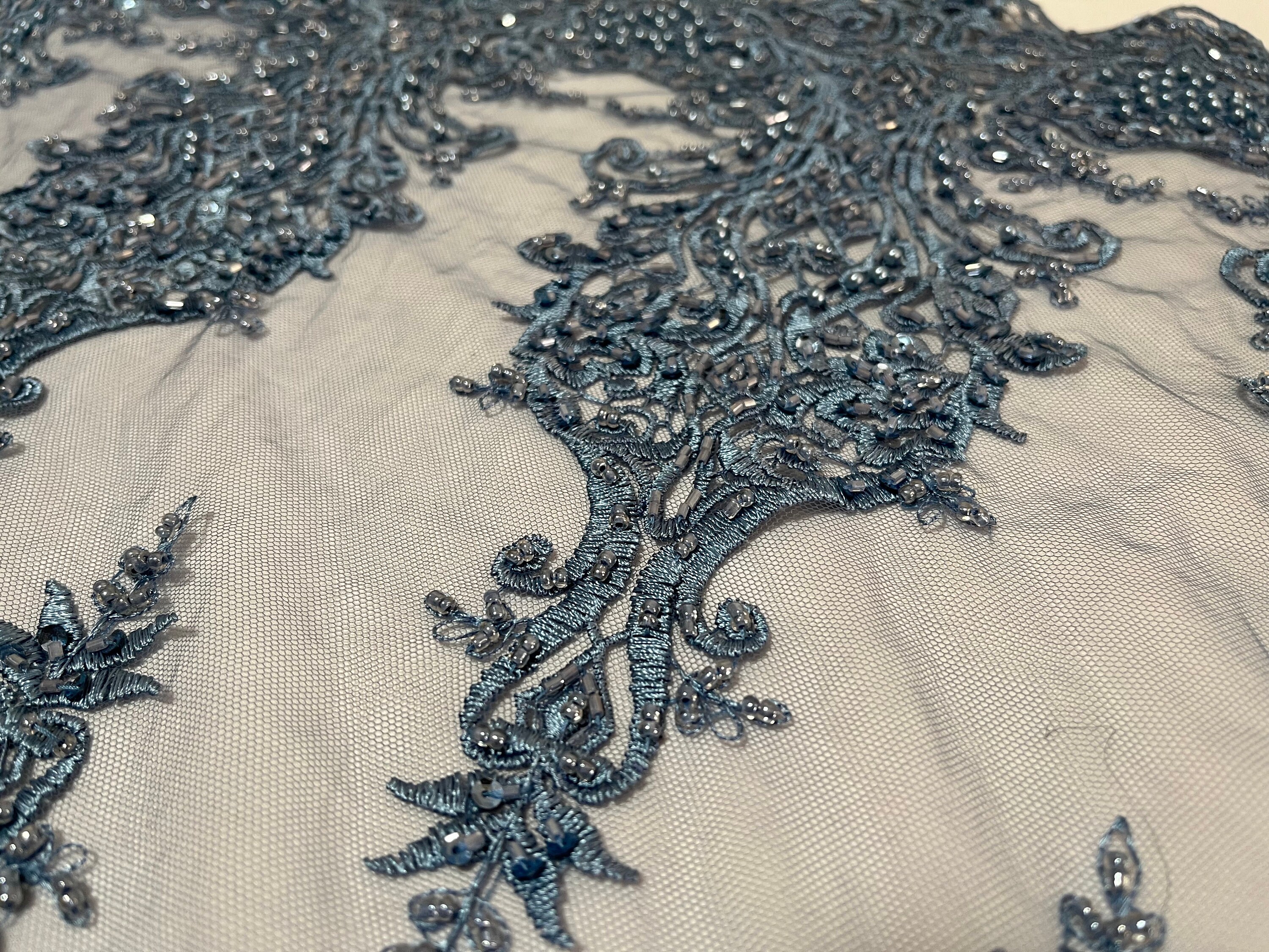 NEW High Class Double Border Damask Embroidered Bead Pearl Sequins Net ...