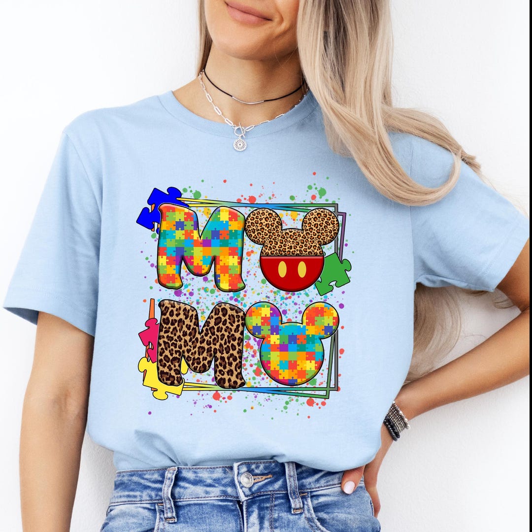 Disney Mickey Mouse MOMO Cheetah Puzzle Pieces Autism Awareness Shirt ...