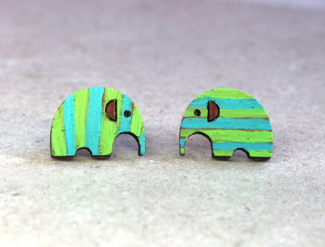Adorable Stripy Elephant Mismatched Earrings With Titanium Ear Posts ...