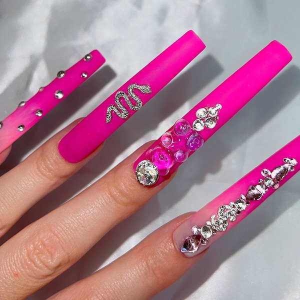 XXXL Square Bad Baddie Bling Press on Nails Glue on Nails Swarovski ...