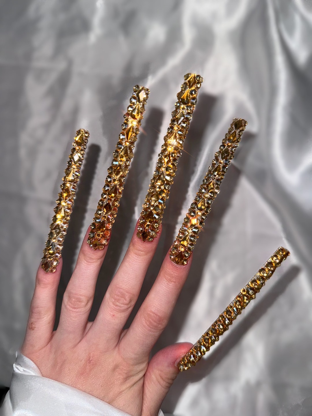 XXXL Square Full Bling Press on Nails Swarovski Extra Long Nails Custom ...