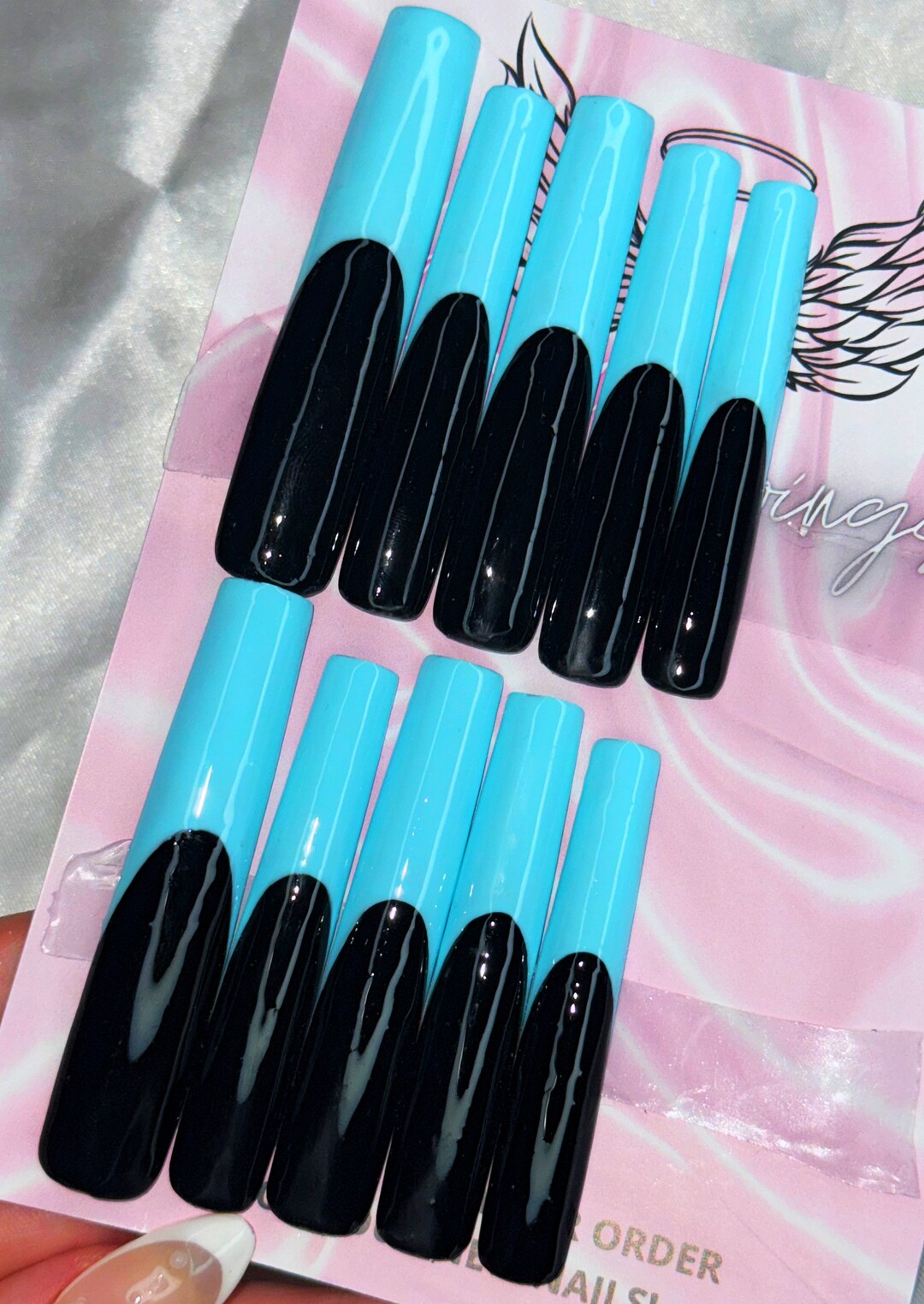 XXXL Press on Nails Bling Fake Nails Extension Long Press Ons Gems ...