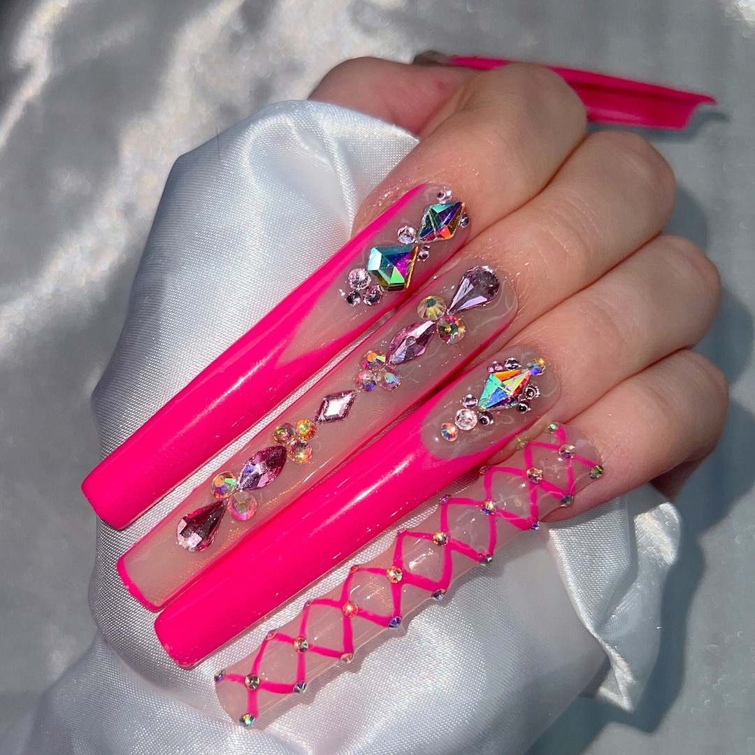 XXXL Square Bad Baddie Bling Press on Nails Glue on Nails Swarovski ...