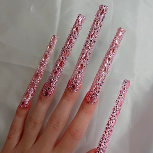 XXXL Square Full Bling Press on Nails Swarovski Extra Long Nails Custom ...