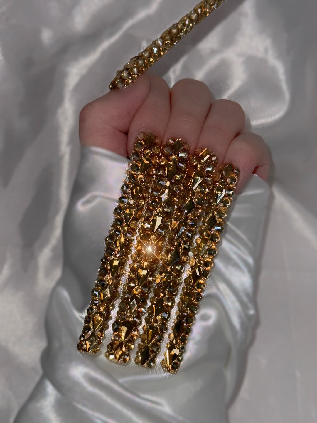 XXXL Square Full Bling Press on Nails Swarovski Extra Long Nails Custom ...